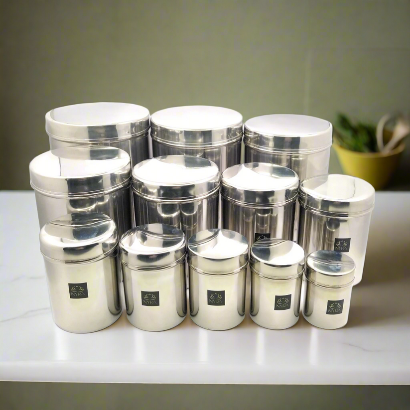 Stainless-Steel Cylindrical Shaped Deep Storage Box Containers - Set o ...