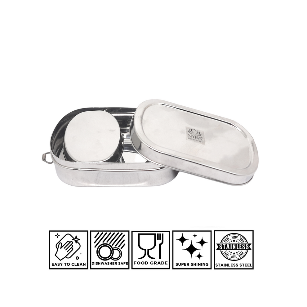 Stainless Steel Rectangle Lunch Box with 1 Small Box – Nyra® Kitchenware