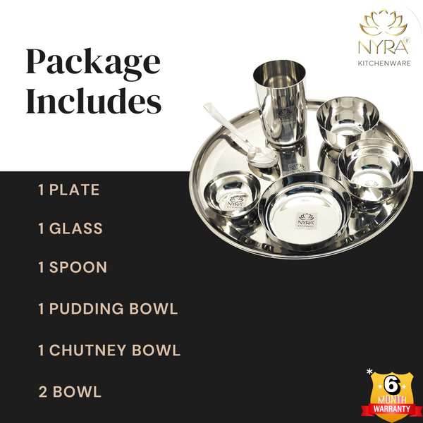 Stainless Steel Premium Thali/Dinner Set – 7-Piece Elegant Dinnerware – Nyra® Kitchenware
