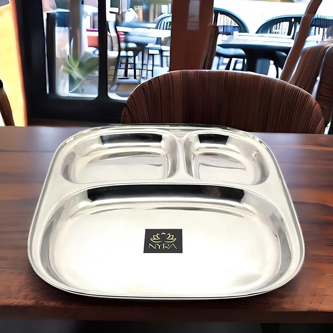 Stainless Steel Three Sectioned Plates | 3 in 1 Compartment Dinner Pla ...