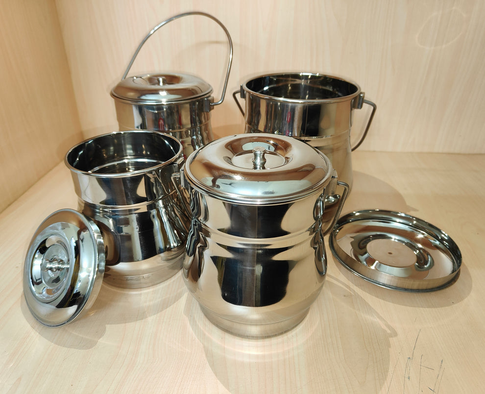 Stainless Steel Milk Pot/Container with lid | Flat Bottom dolchi for M ...