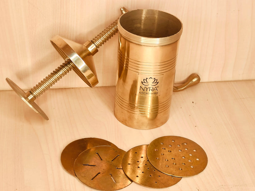 Brass/Peetal Sev Sancha Maker | Multi-Function Snack Maker with 4 Jalis ...