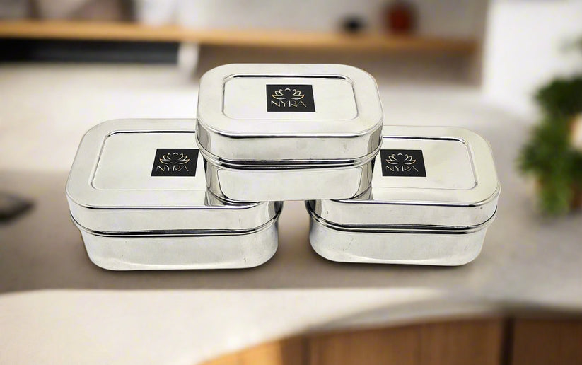 =Stainless Steel Mini Rectangle Storage Box Set of 3 with Lids – Nyra ...