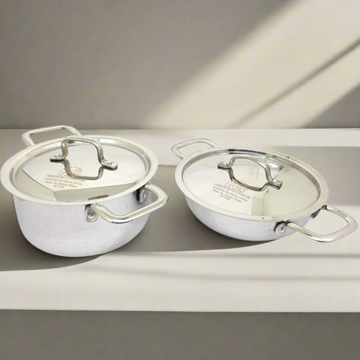 Triply Stainless Steel Premium Cookware Set – Small Wok & Medium Sauce ...